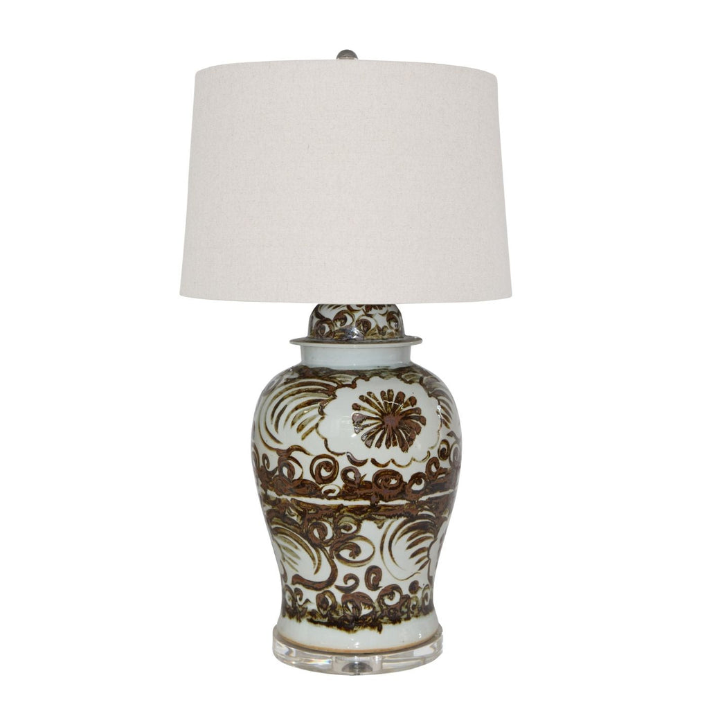 Legend of Asia Brown Silla Flower Porcelain Temple Jar Lamp ...