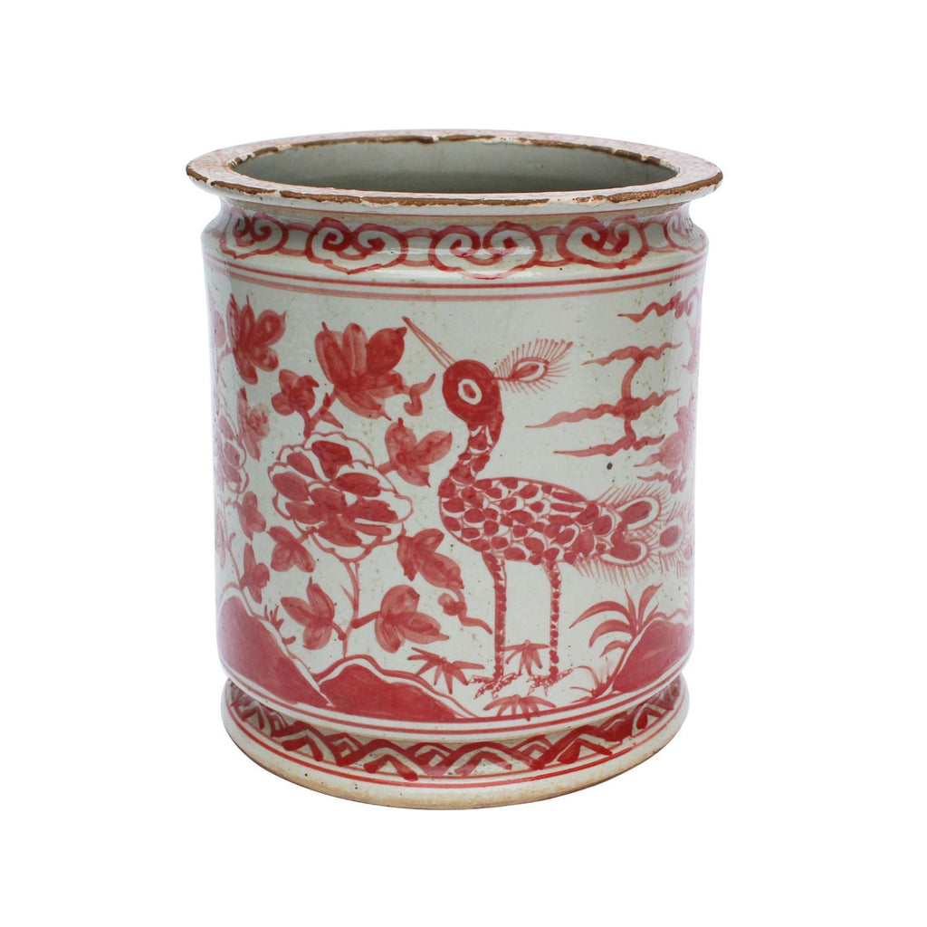 Legend of Asia Coral Red Orchid Pot Bird Motif — ShopTheAddison