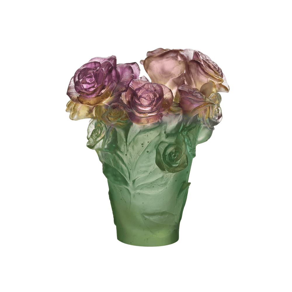 Daum Crystal Rose Passion Vase – Green Pink | Numbered Art Glass ...